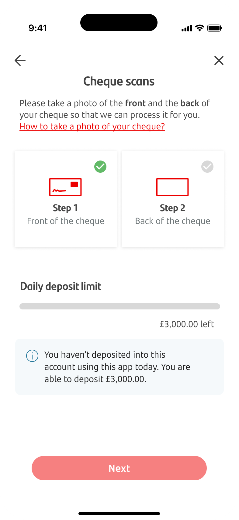 Santander pay in cheque store
